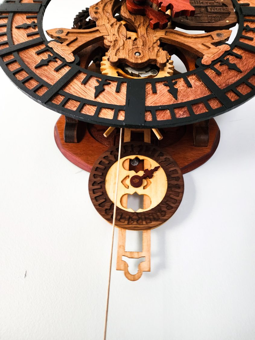 Large Wood mechanical Clock, fully exposed mechanism • MavenFair